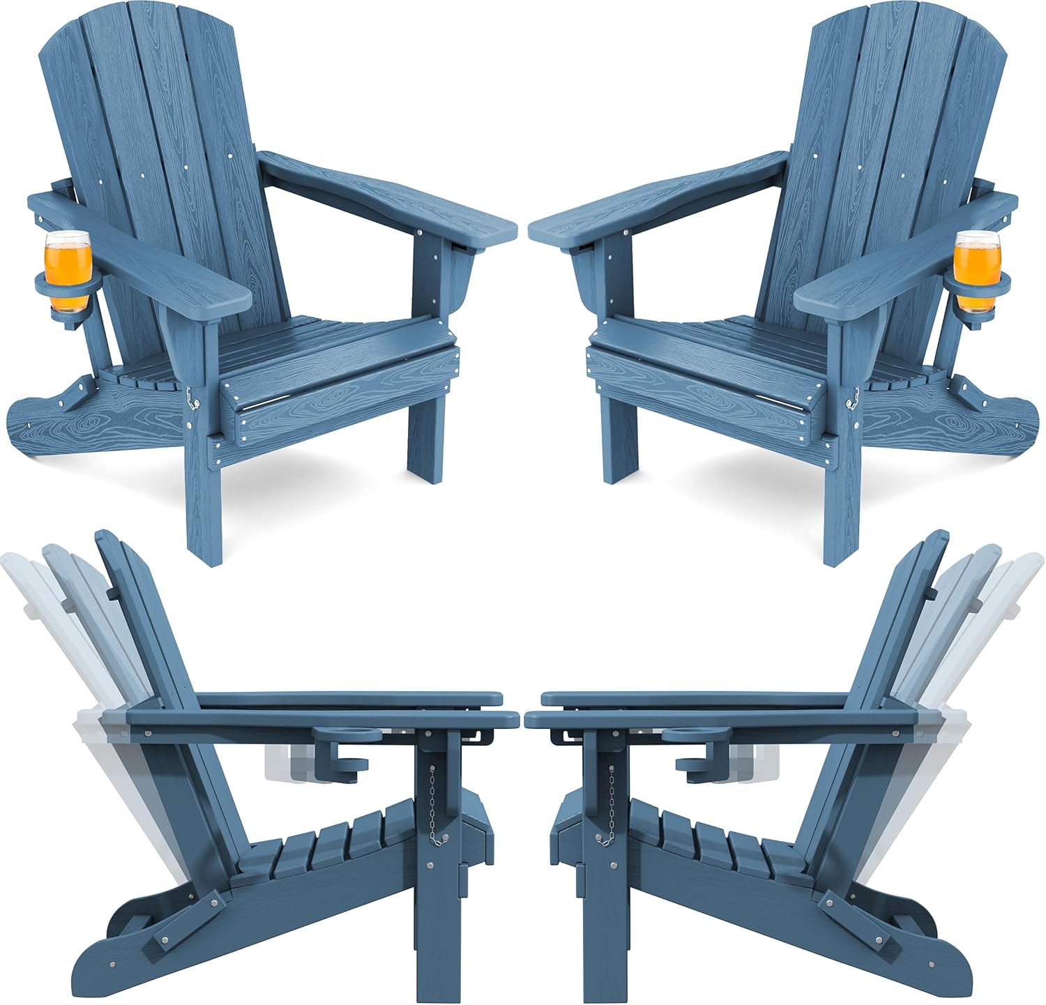 Amazon.com : SERWALL Folding Adirondack Chair Set of 4, Adjustable ...