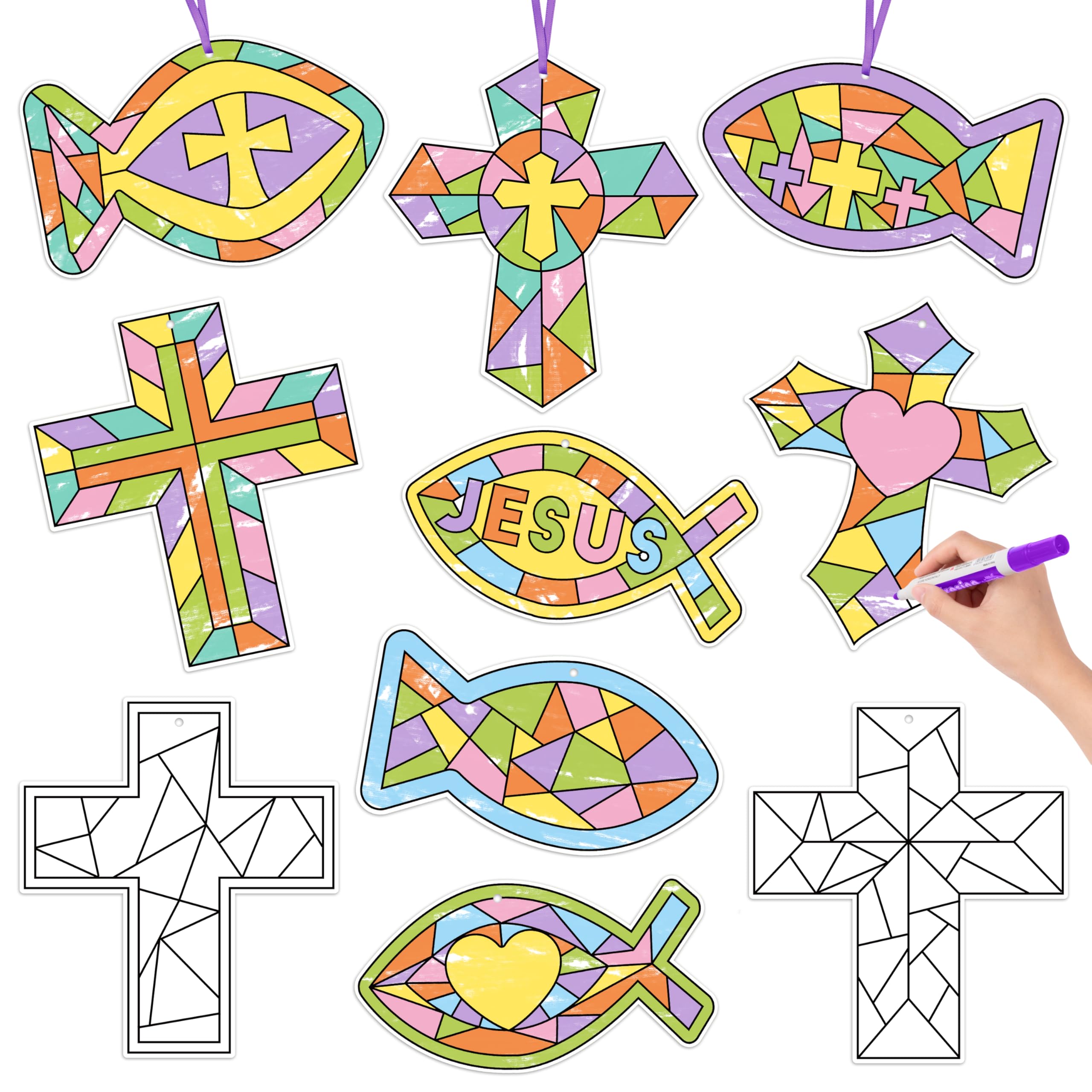 Amazon.com: BeYumi Coloring Cross Craft Kit - 83Pcs Easter Color Your ...