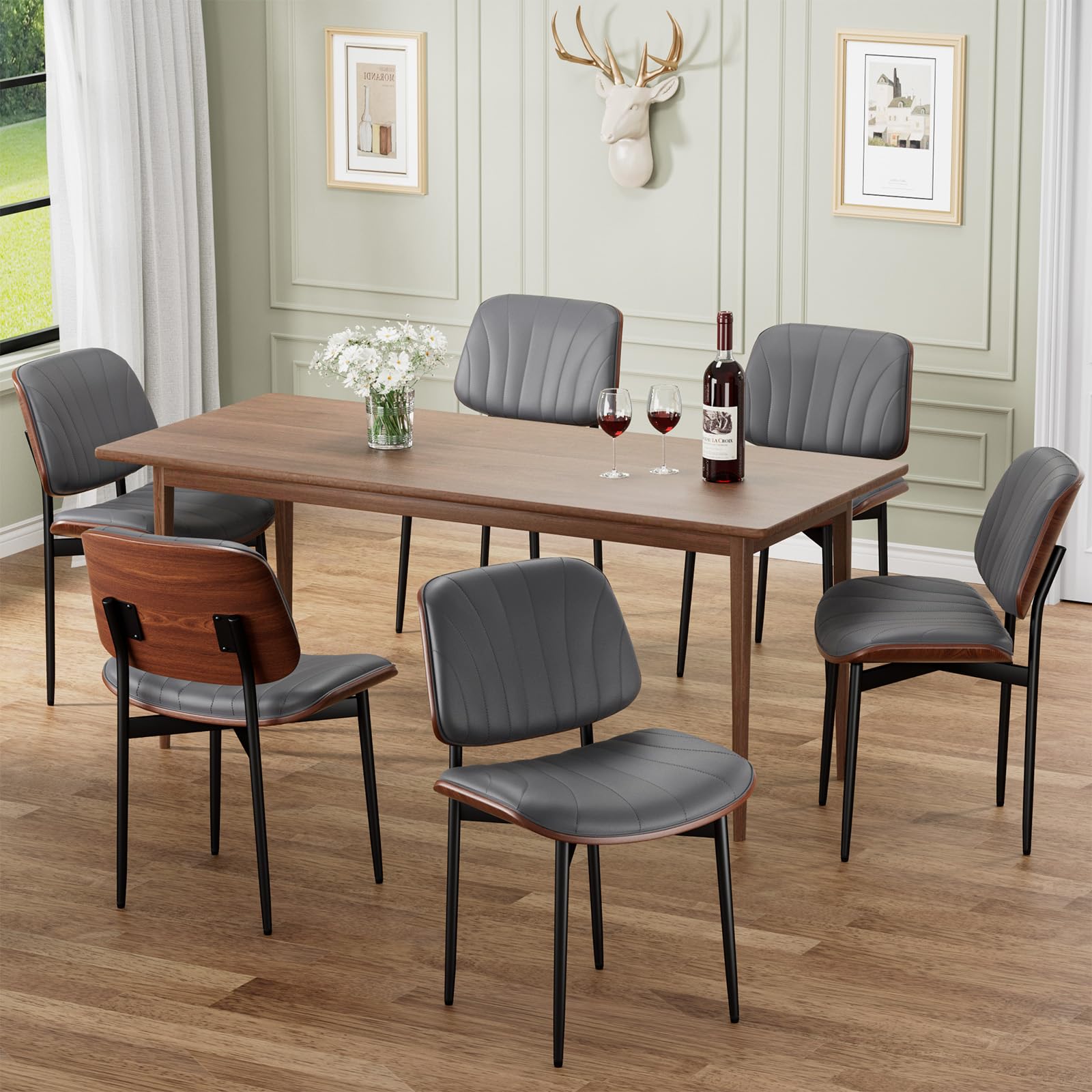 Amazon.com - REONEY Dining Chairs Set of 6, Mid-Century Modern ...