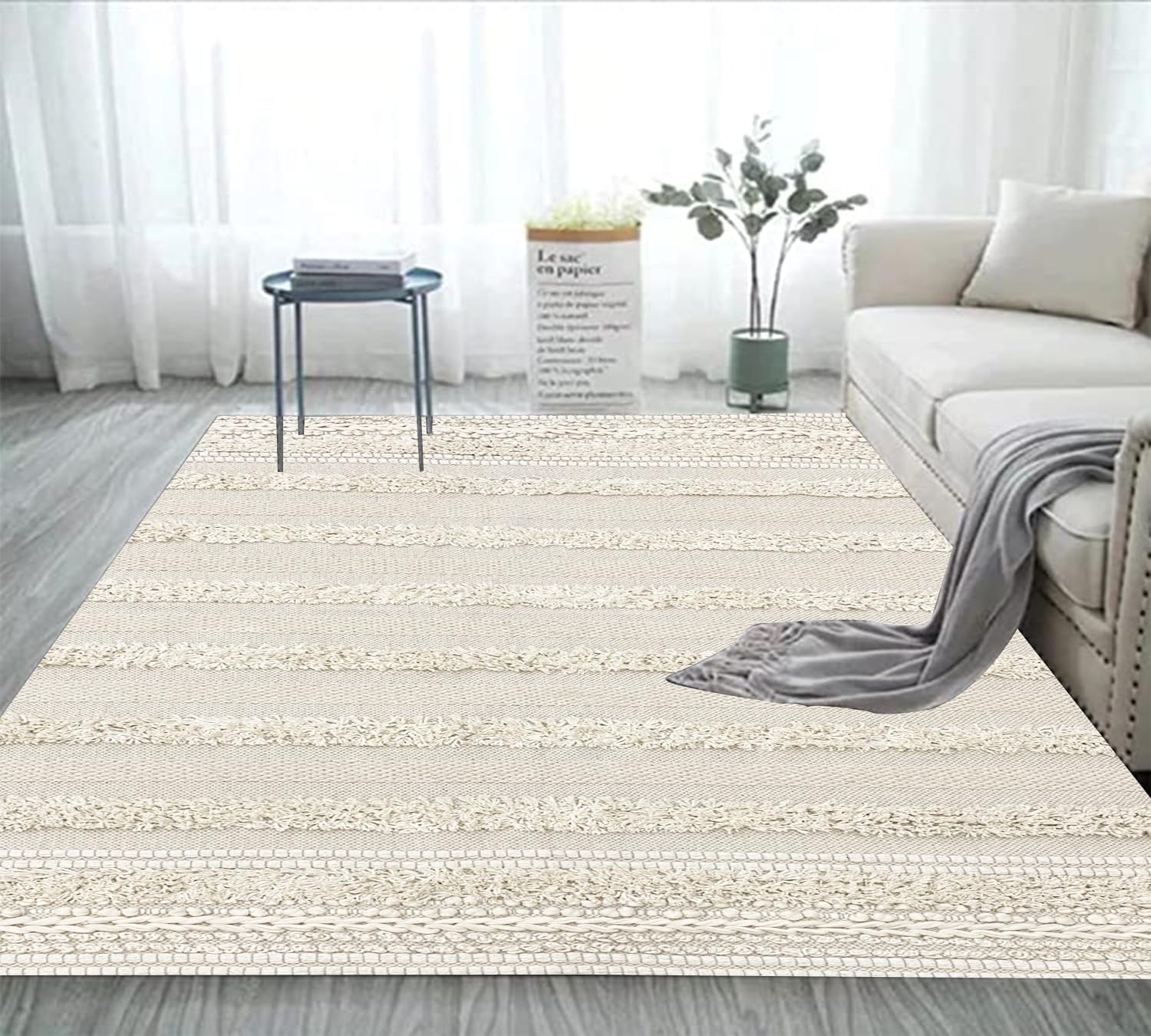 Buy SAJAVAT HOME Pure Cotton Soft and Durable Floor Rug | Cream & White ...