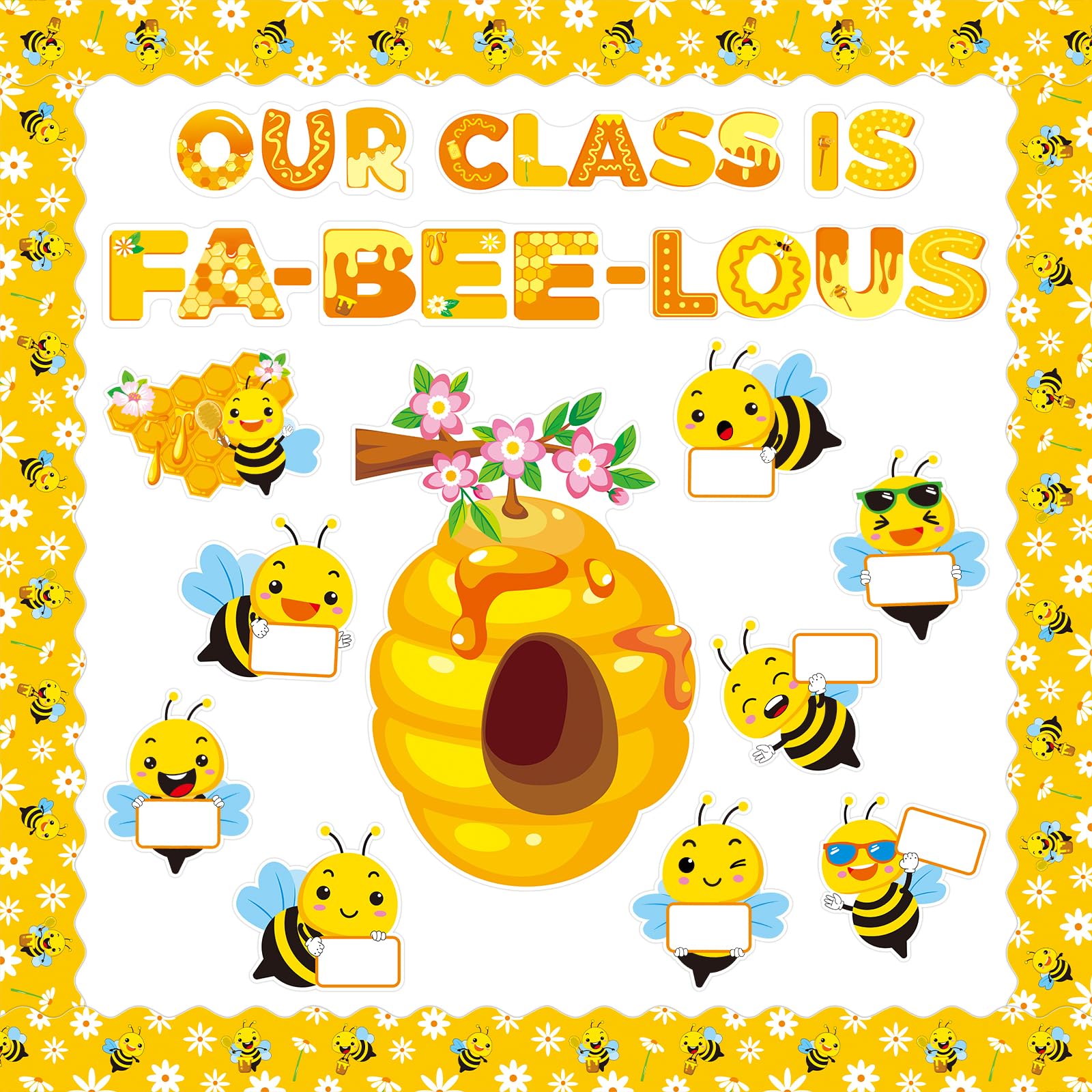 Amazon.com: 67 Pcs Bee Bulletin Board Decoration Bee Cutouts Name Tags ...