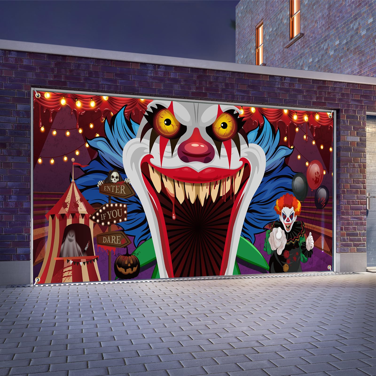 Amazon.com : Ganeen 7 x 16 ft Halloween Garage Door Cover Banner Clown ...