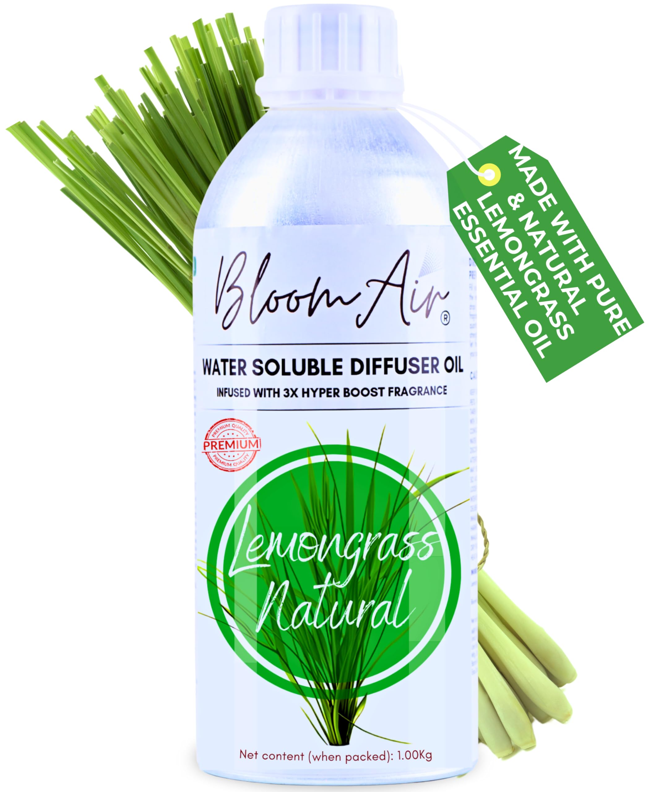 BloomAir Lemon grass Natural Diffuser Oil, Water Soluble, Non-Flammable ...