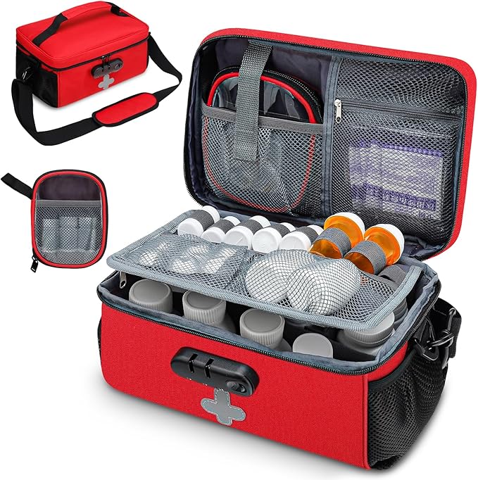 Amazon.com: Pill Bottle Organizer Bag with Combination Lock, Lockable ...