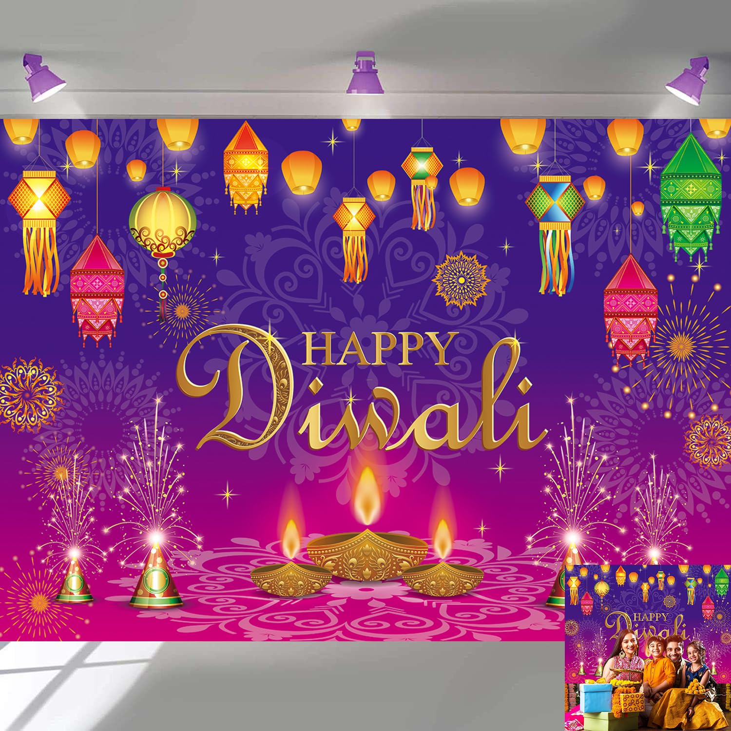 Happy Diwali Backdrop Indian Festival of Lights Deevali Party Decor ...