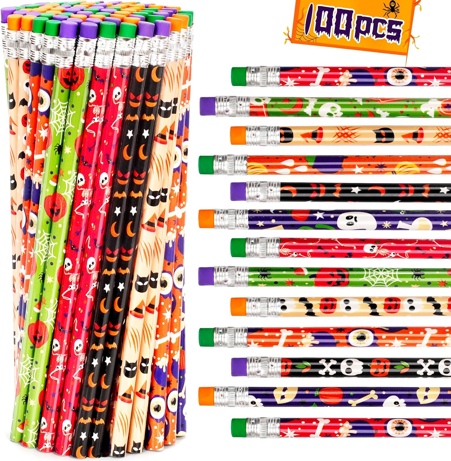 Amazon.com: 100 Pcs Halloween Pencil Assortment with Eraser, Colorful ...
