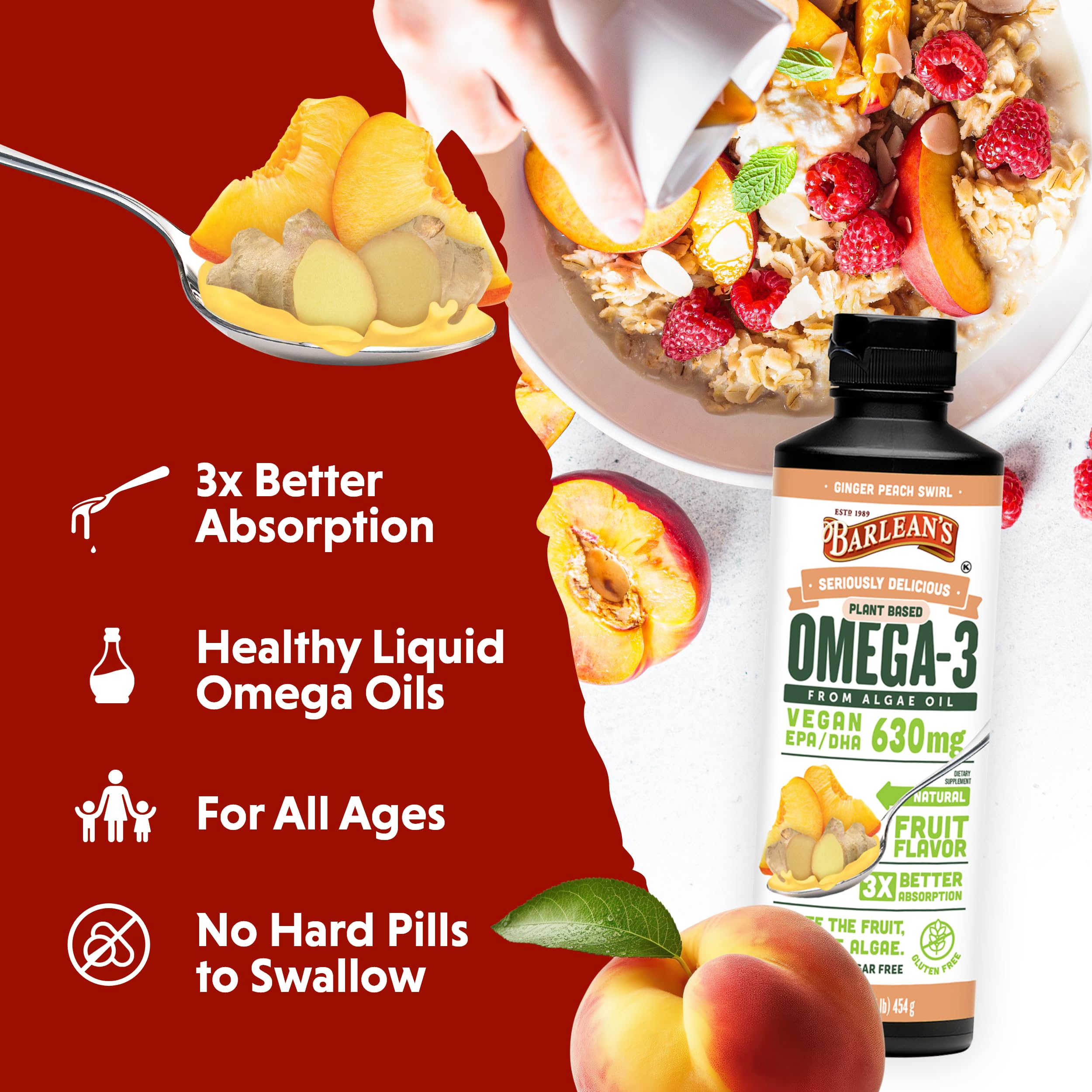 Snapklik.com : Barleans Ginger Peach Vegan Omega 3 Supplement, Liquid ...