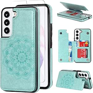 Amazon.com: Anyisposs Phone Case for Samsung Galaxy S22 5G Wallet Case with Tempered Glass ...