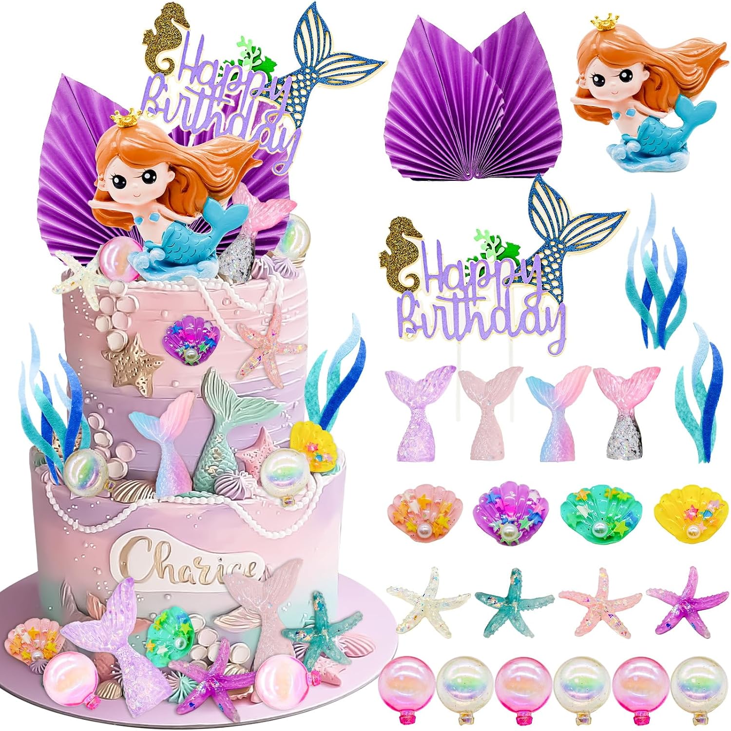 Mermaid Cake Toppers 24pcs Little Mermaid Figurine Under the Sea Cake ...