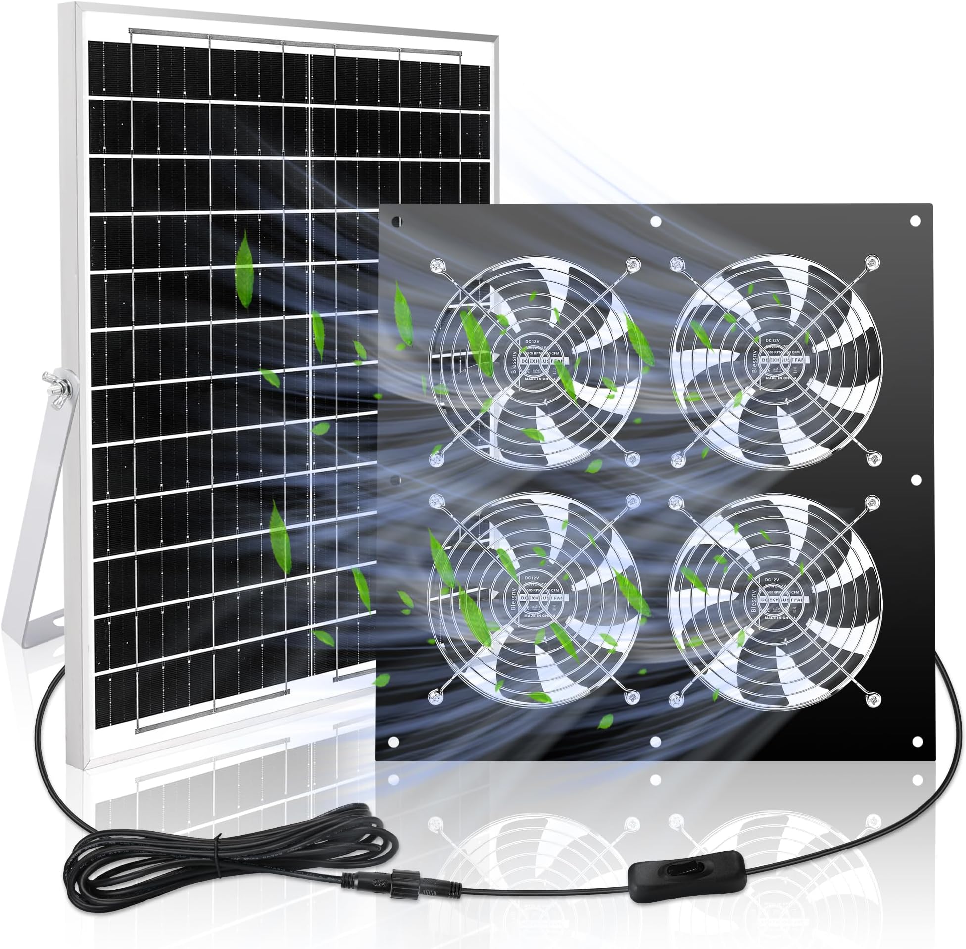 Amazon.com : Rossesay 2 Set Solar Panel Fan Kit with 4 Fans 12w USB ...