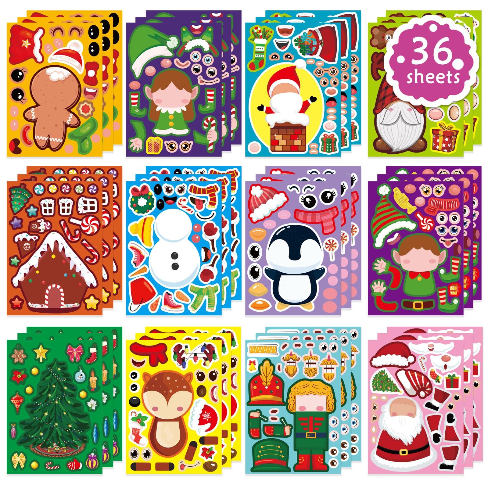 Amazon.com: 36 Sheets Christmas Make a Face Stickers for Kids Toddlers ...