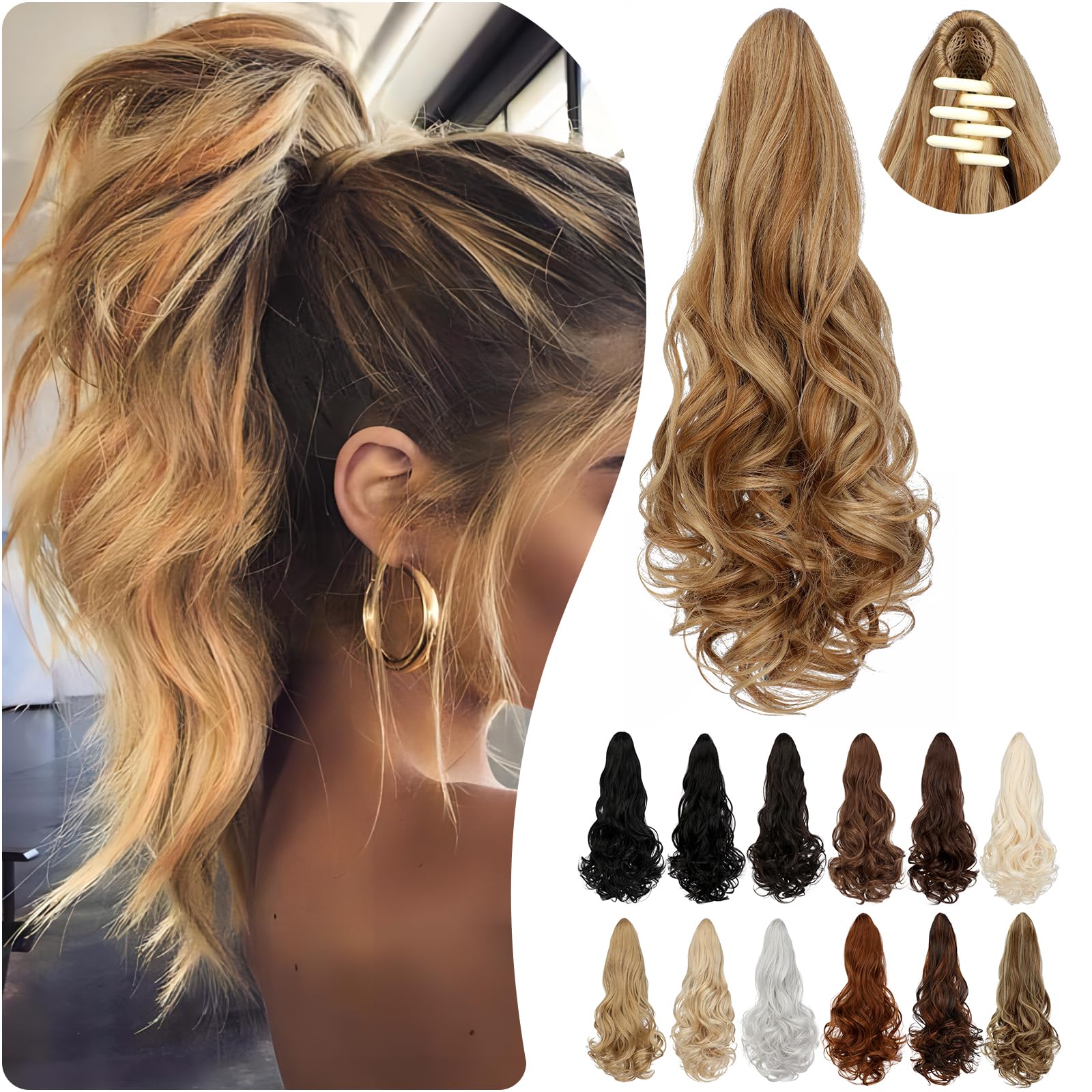 Amazon.com : Cephermer Ponytail Extension Claw 18" Long Curly Wavy Clip ...