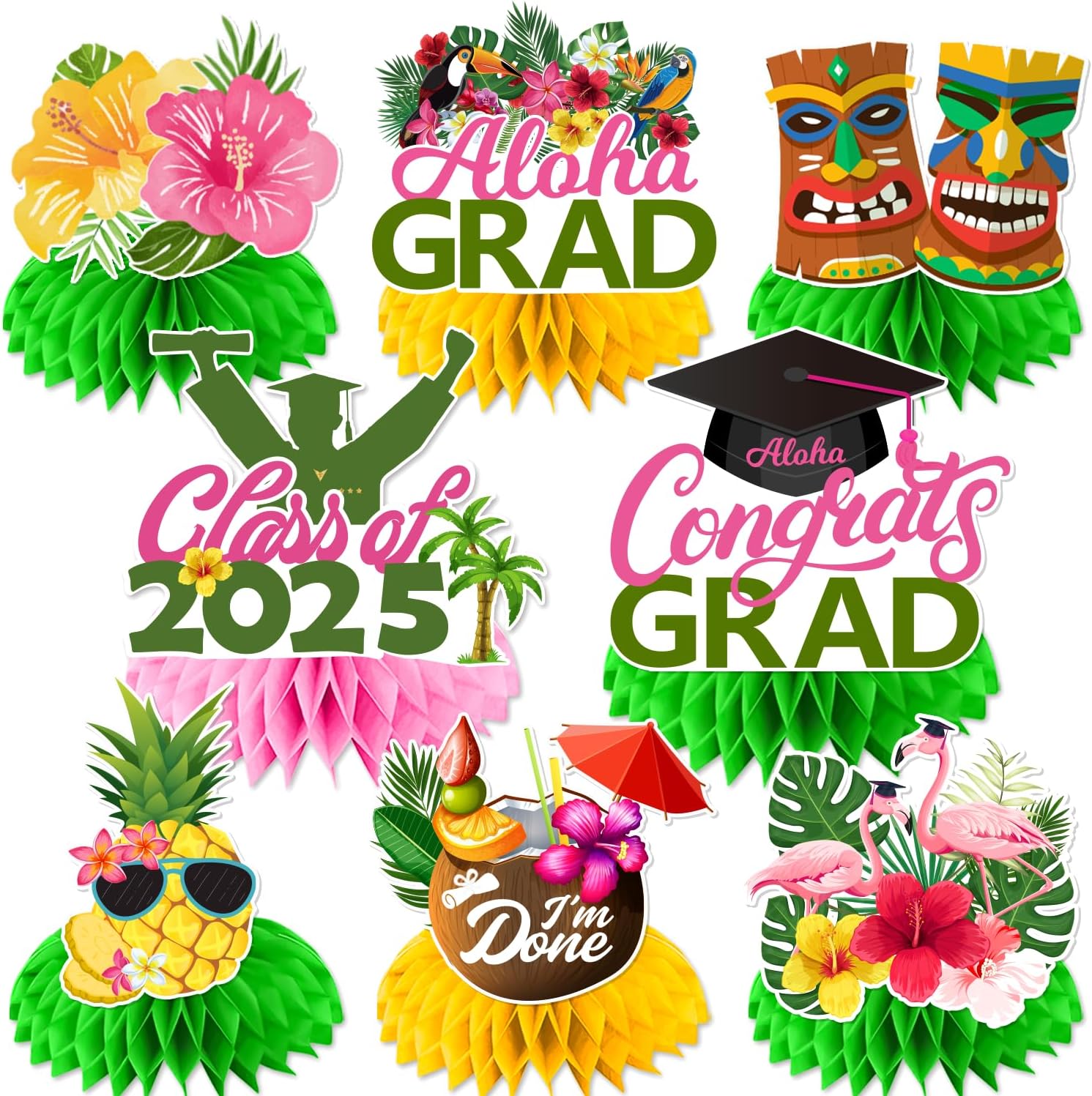 Amazon.com: cocomigo 2025 Hawaiian Graduation Decorations - 8PCS Luau ...