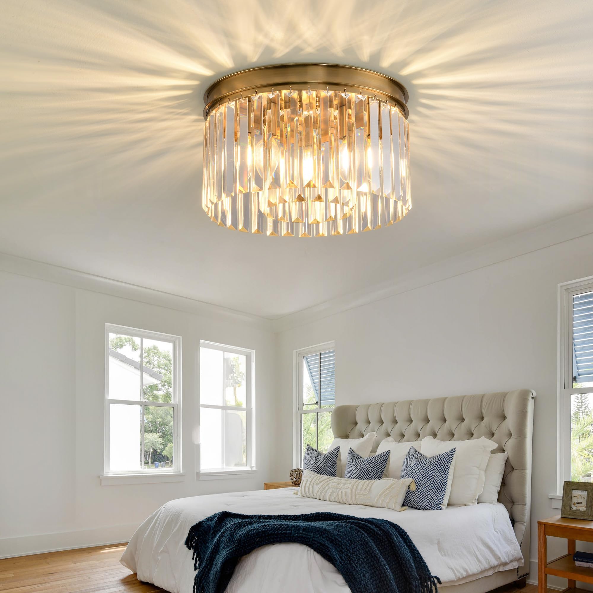 Blinghy Flush Mount Ceiling Light, Modern Crystal Ceiling Light, 13in ...