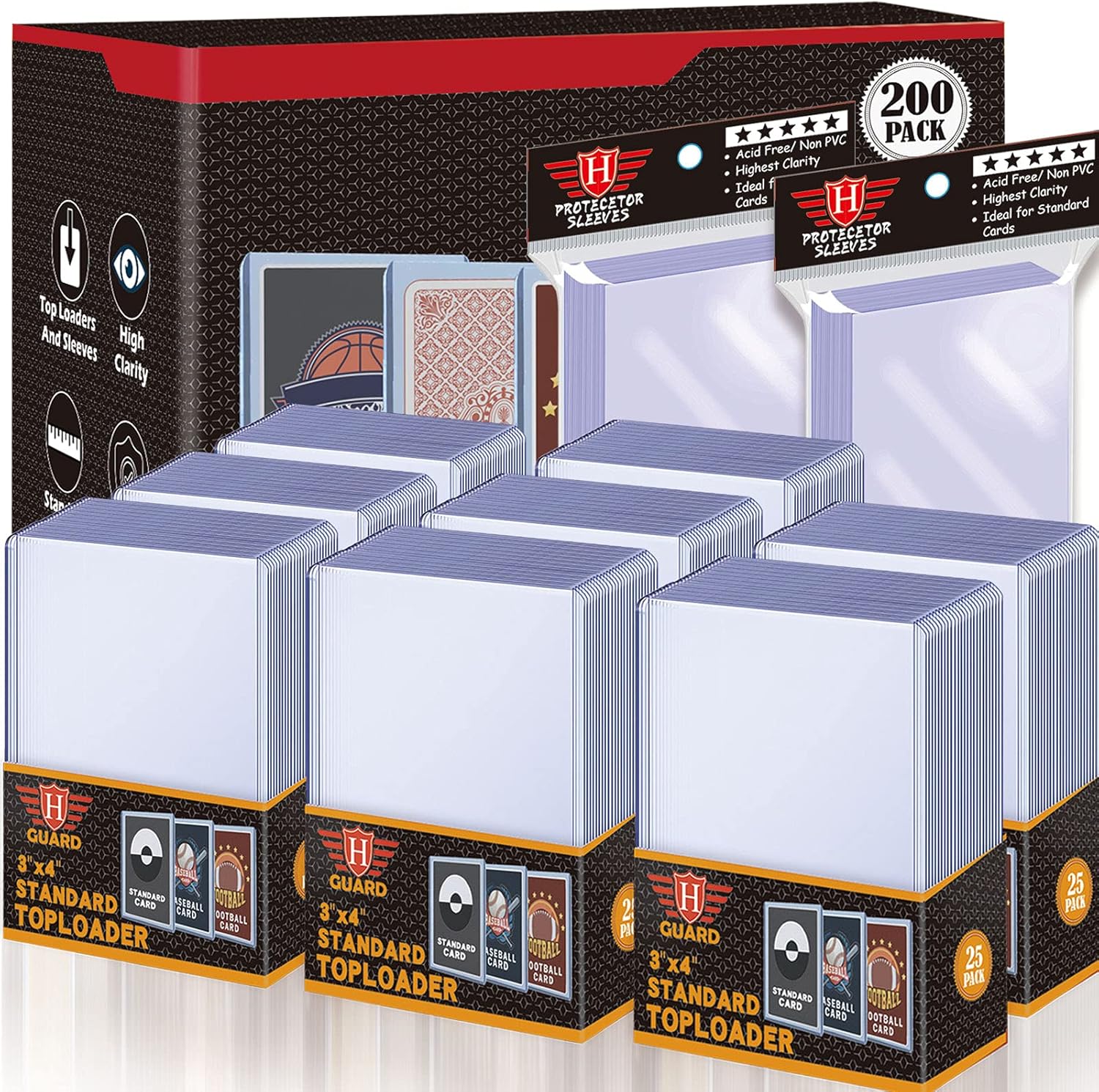 Amazon.com: 200ct Toploader Cards Sleeves Bundle for Trading Cards, 200 ...