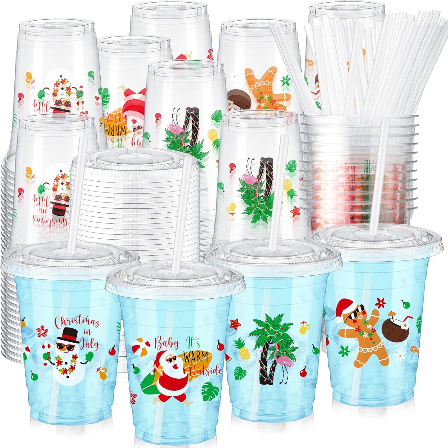 Amazon.com: Qinyoung 100 Pcs 12oz Christmas in July Disposable Plastic ...