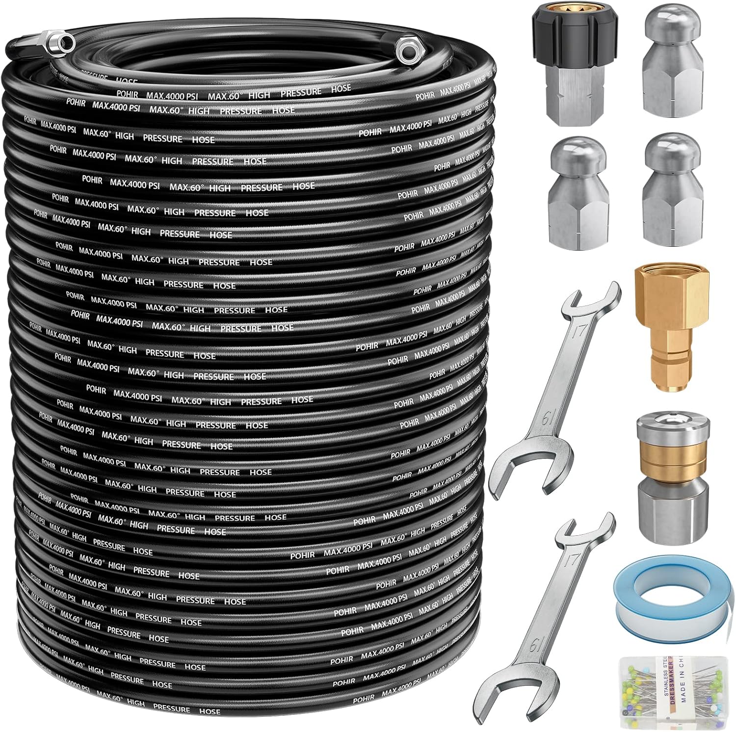 Amazon.com : POHIR Sewer Jetter Kit 150FT for Pressure Washer 4000PSI Hydrojet Drain Cleaning ...