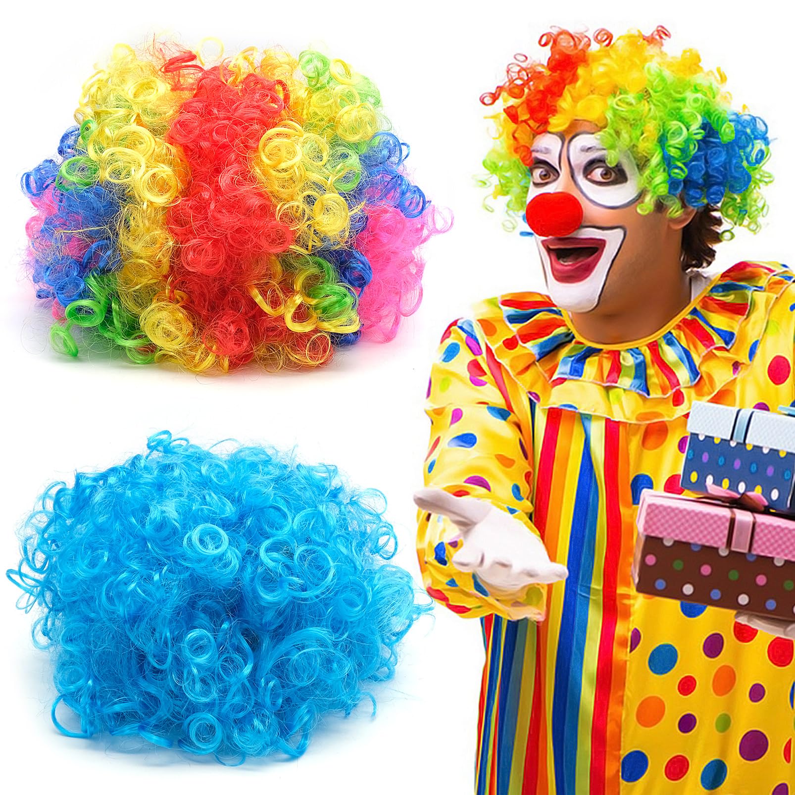 2 Piece Clown Wig, Rainbow Party Wigs Multi Coloured Afro Curly Wigs ...