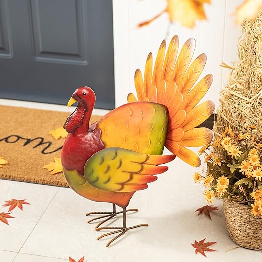 Amazon.com : Glitzhome 21.5”H Thanksgiving Metal Turkey Porch Statue ...
