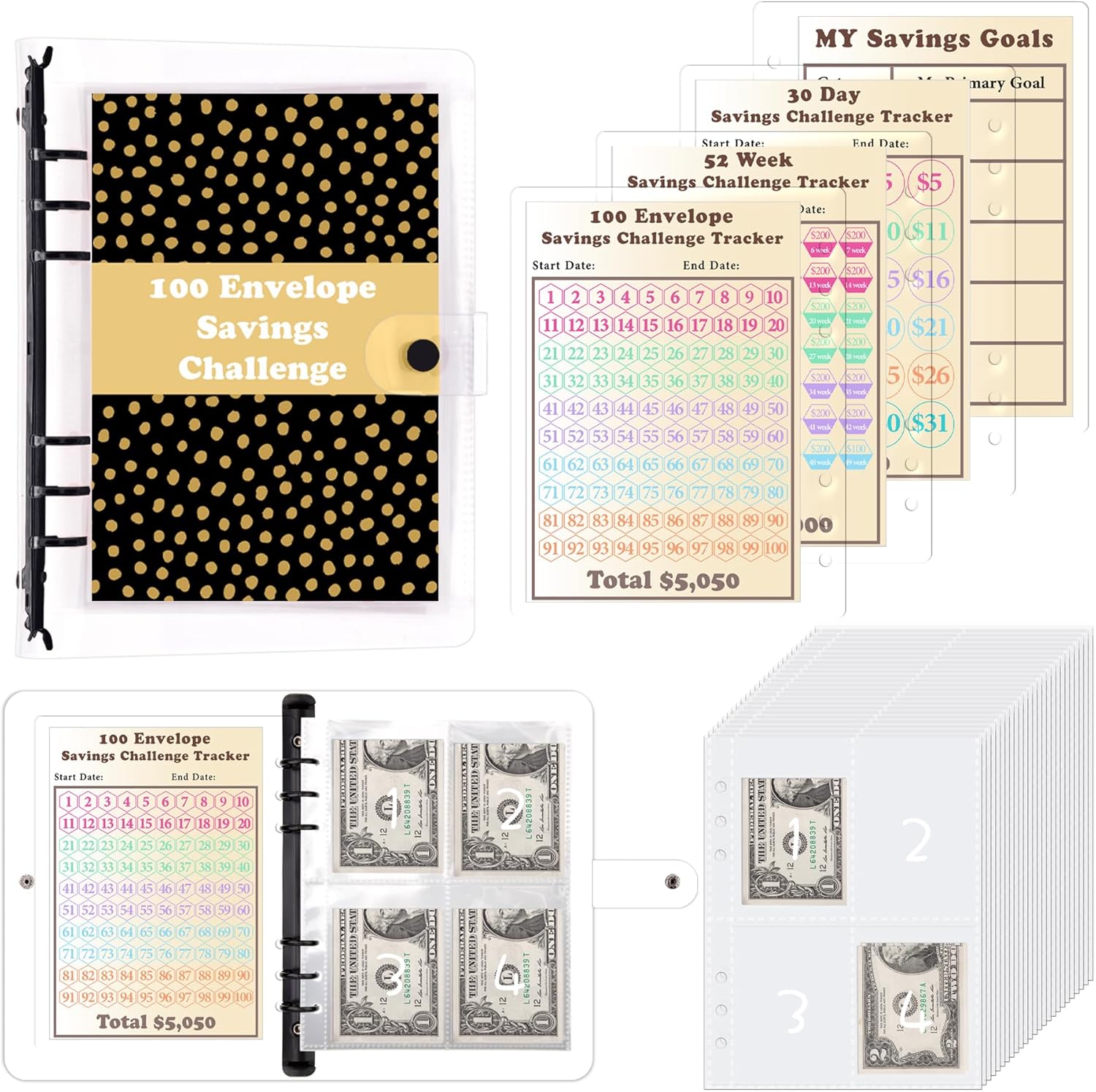 Amazon.com : HAUTOCO 100 Envelopes Money Saving Challenge A5 Binder ...