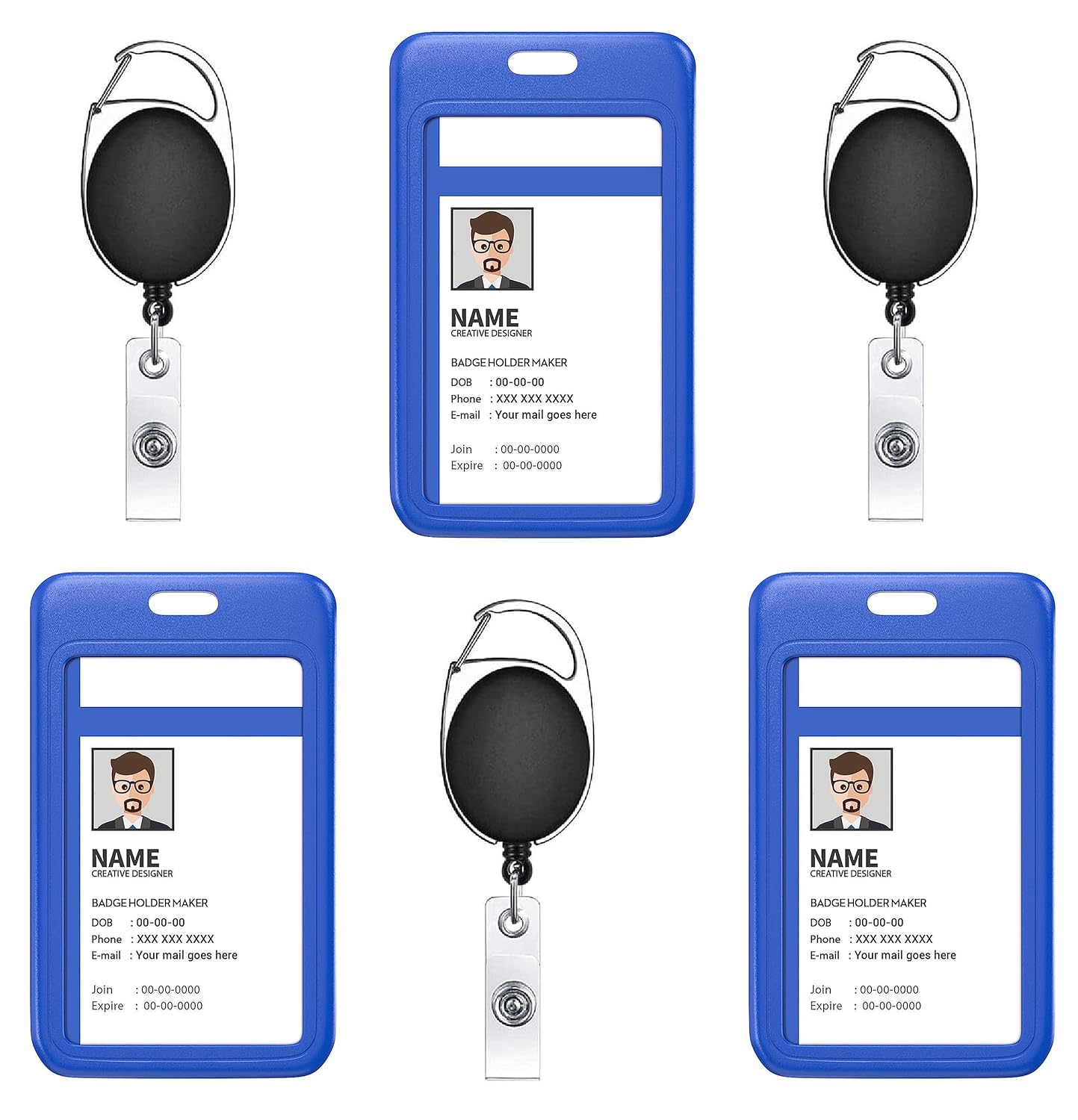 LRS Plastic ID Card Holder with Black Oval Key Chain for Office/School ...