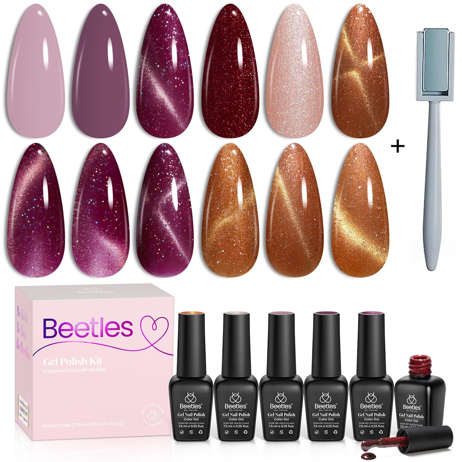 Amazon.com: Beetles Cat Eye Gel Nail Polish Set, 6 Colors Purple ...