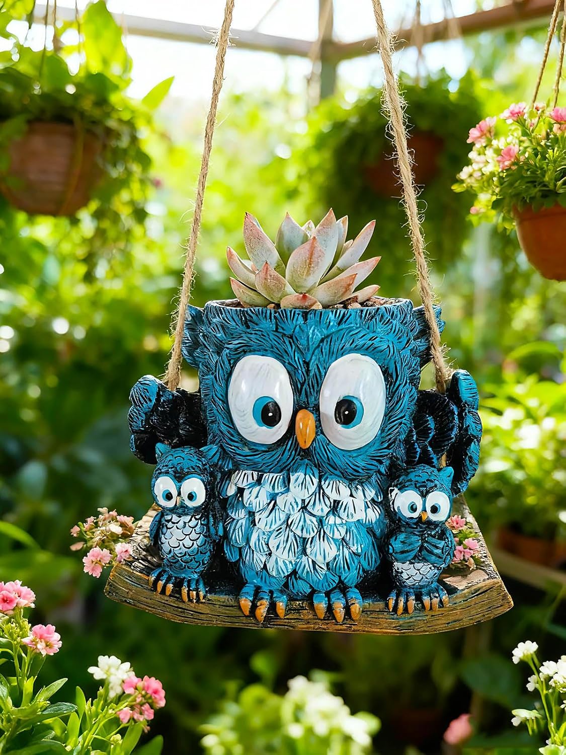 Amazon.com: Niuweide Swing Owl Hanging Flower PotsResin Hanging Owl ...