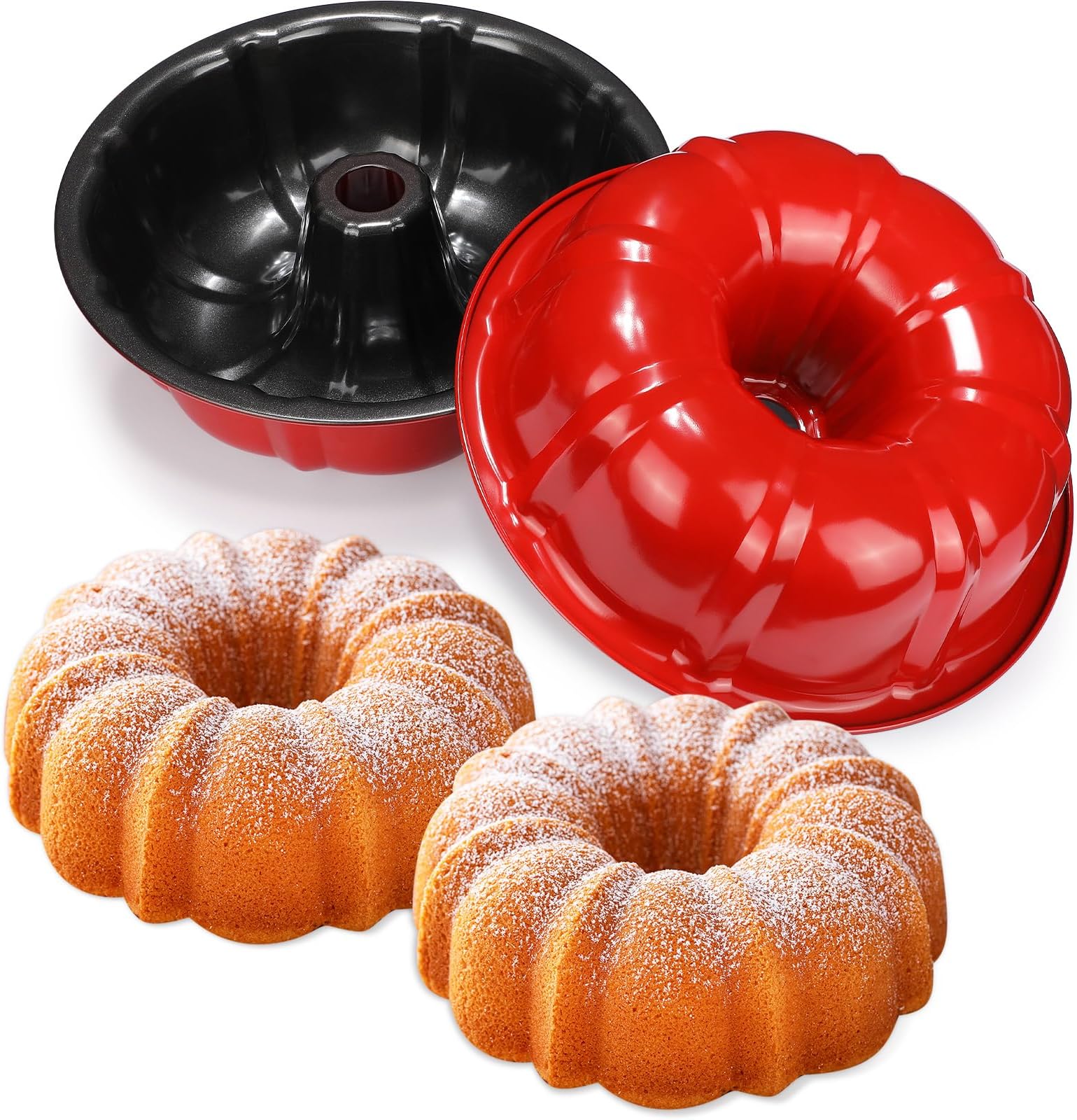 Amazon.com: Nuogo 2 Pack 10 Inch Non Stick Fluted Tube Cake Pans, 10 ...