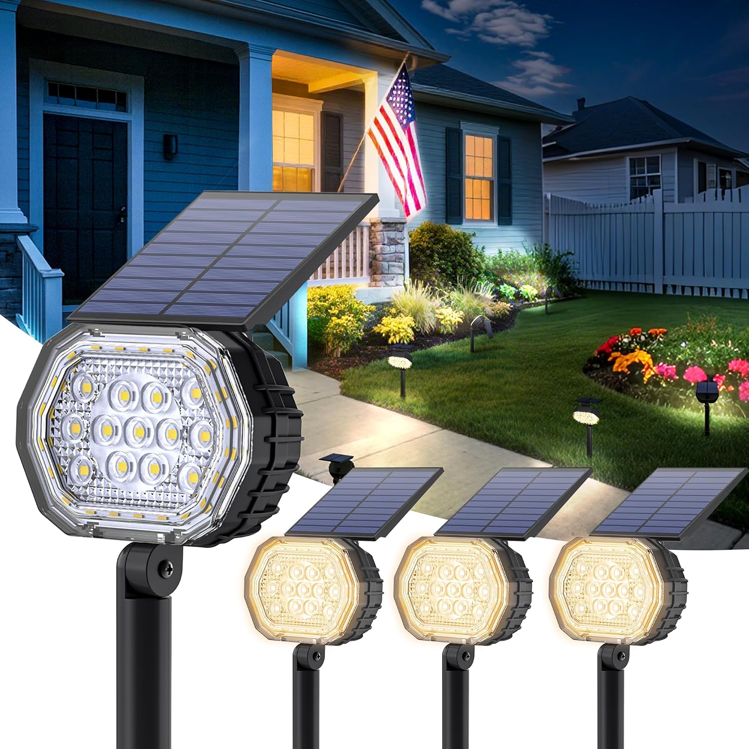 Solar Spot Lights Outdoor Waterproof IP65, 3 Modes Solar Lights Outdoor ...