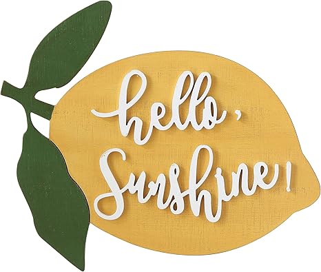 Amazon.com: Creative Co-Op Hello Sunshine Lemon Shaped Wood Wall Décor ...