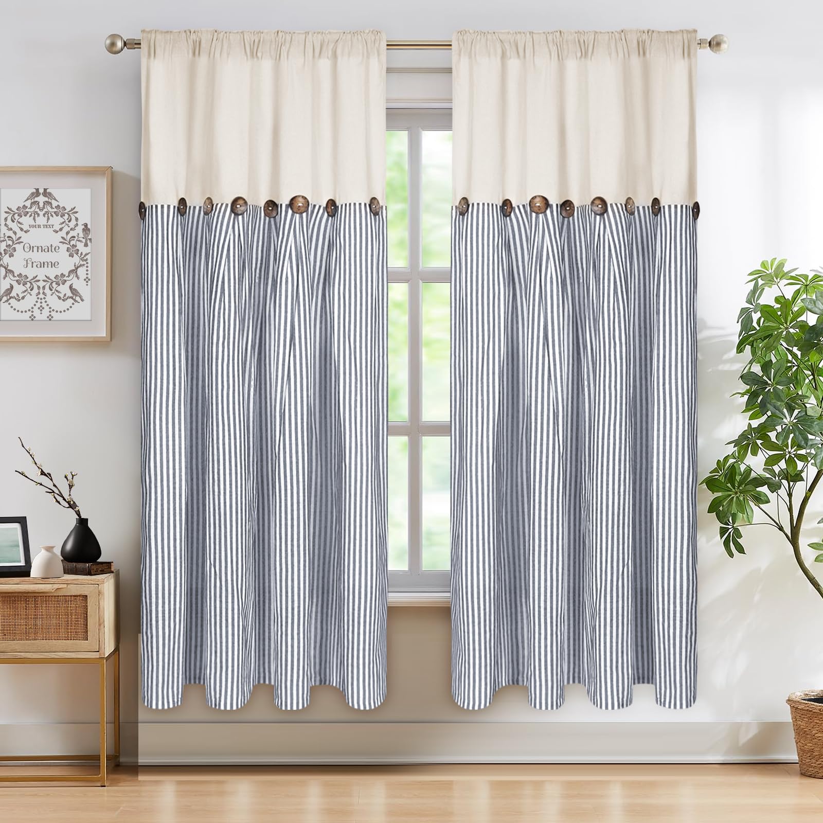 Amazon.com: ASPMIZ Cotton Linen Farmhouse Curtains Boho Rustic Button ...