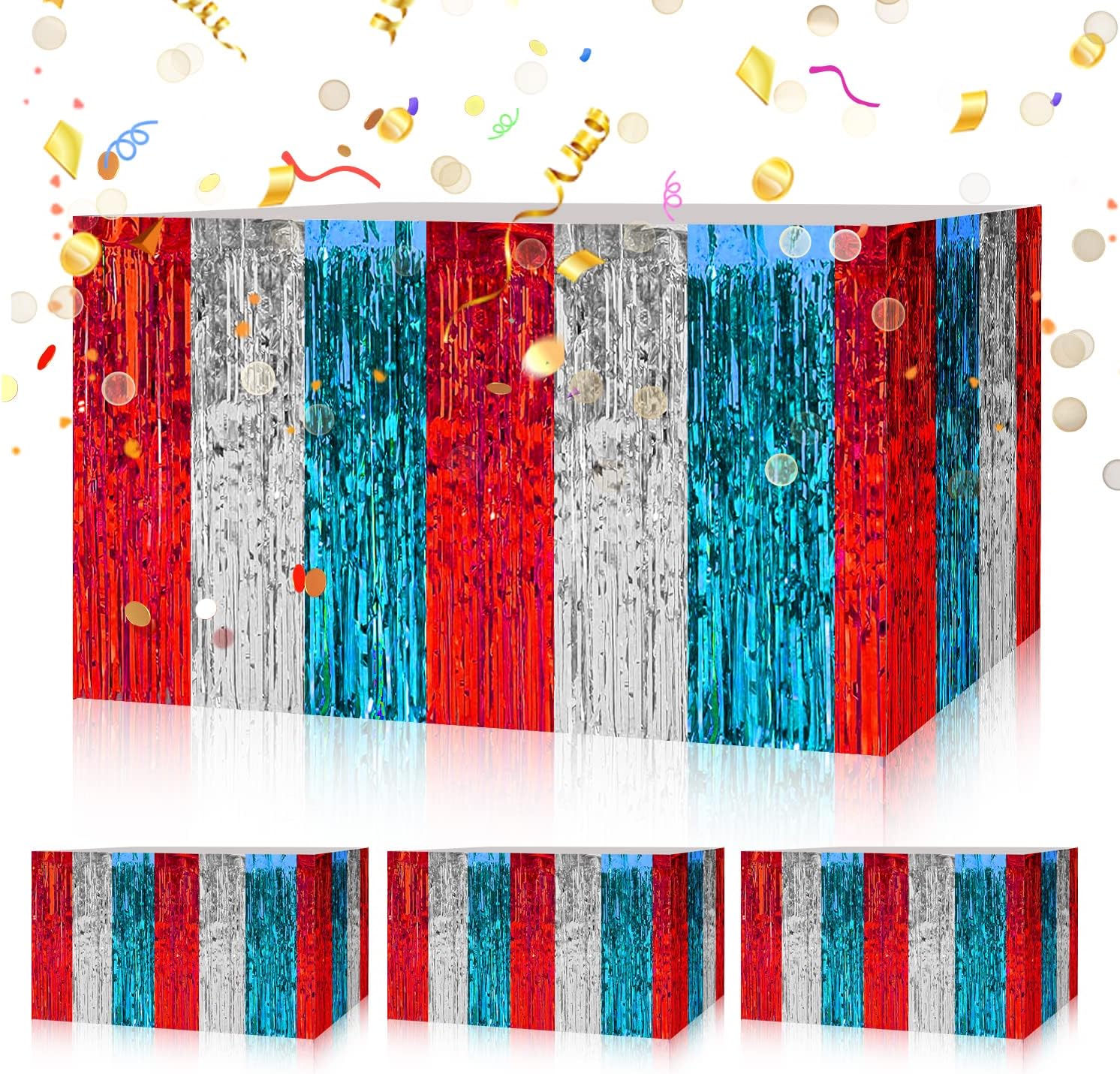 Amazon.com: 4 Park Metallic Foil Fringe Table Skirt Silver Tinsel Table ...