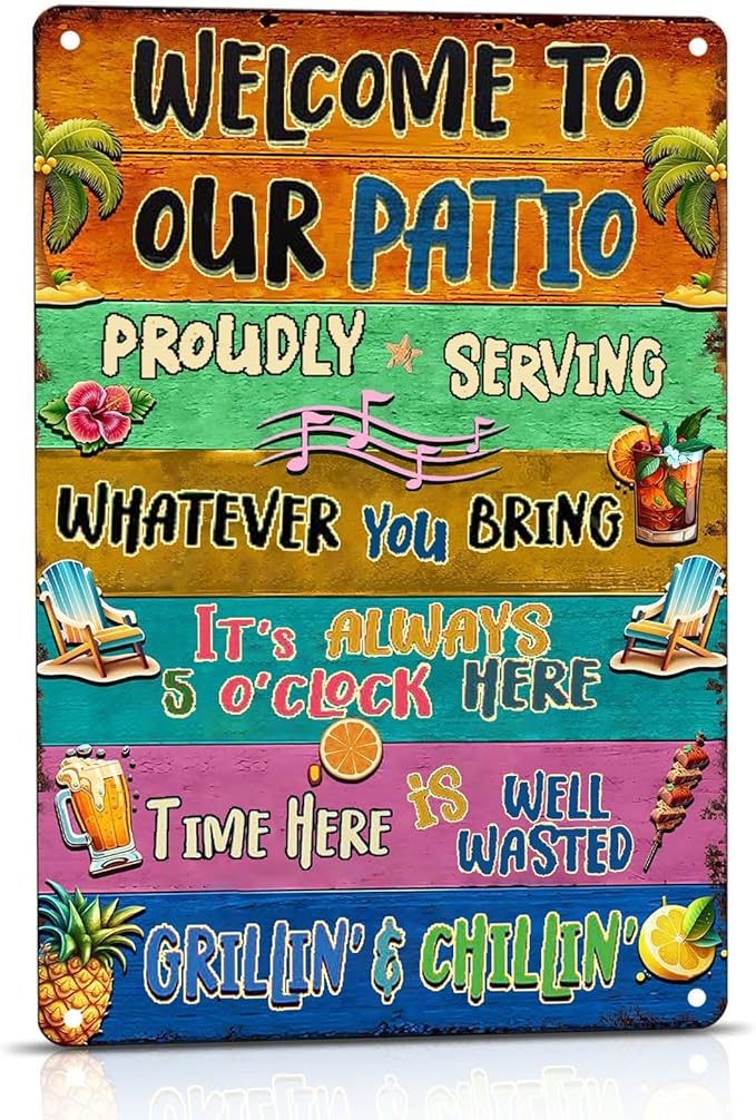 Amazon.com: Outdoor Patio Decor Welcome To Our Patio Sign Patio Tin ...
