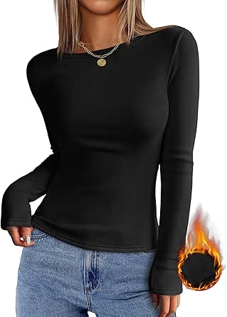 ZESICA Women's Long Sleeve Crewneck Fleece Shirts 2024 Fall Winter Thermal Casual Slim Fit ...