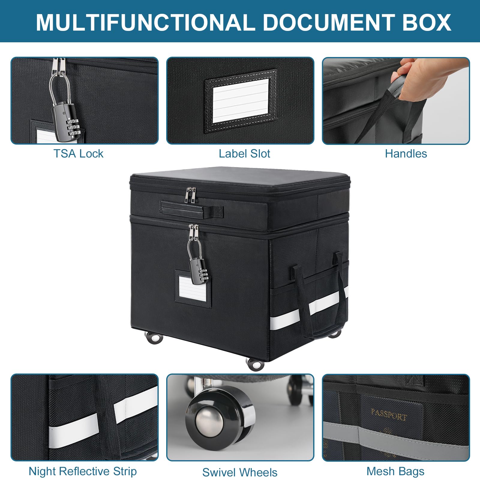 HAMOPY File Box with Lock, 2 Layers Detachable Fireproof Document Box ...
