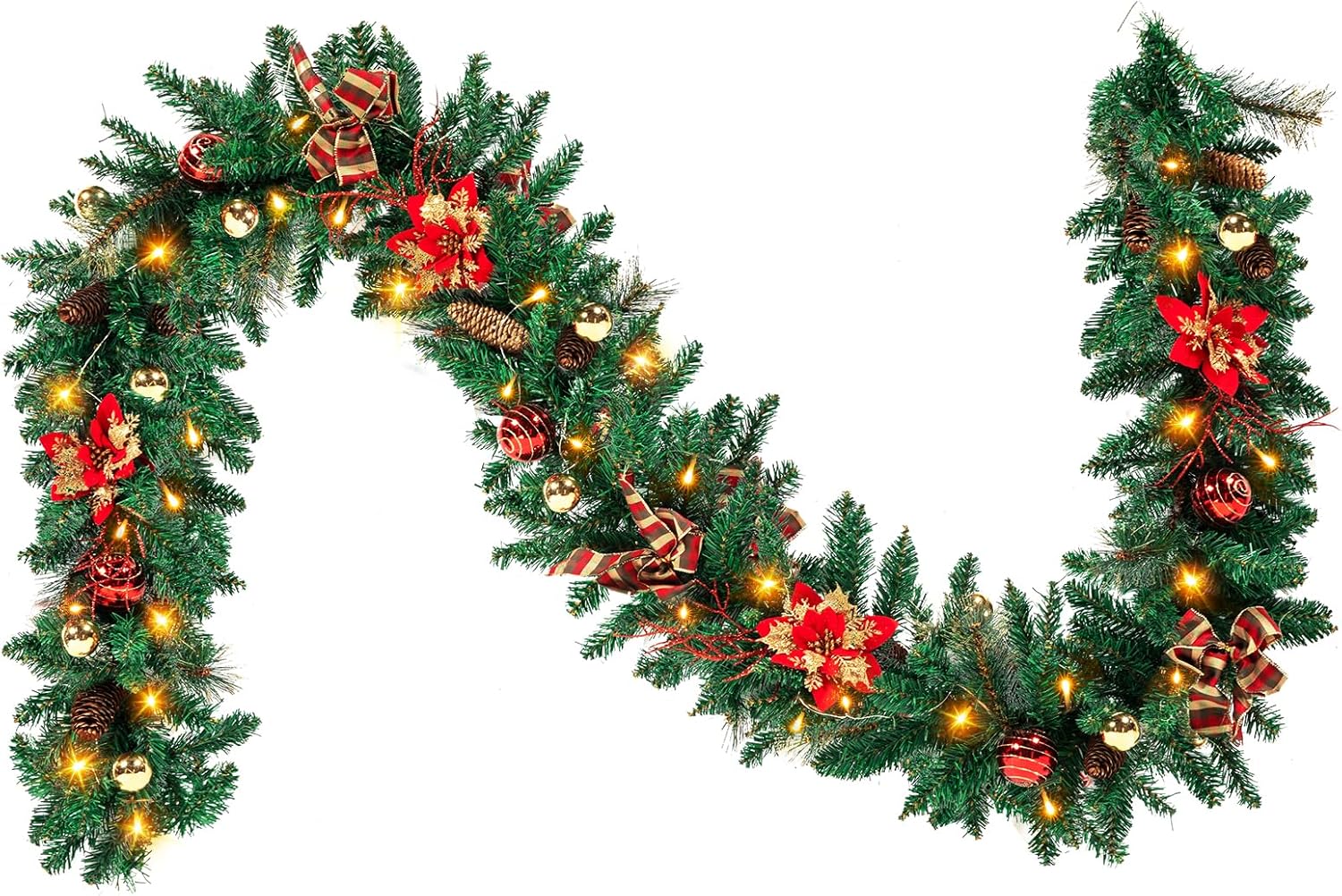 Amazon.com: NALONE Pre-Lit Christmas Garland with Lights and Timer, 106 ...