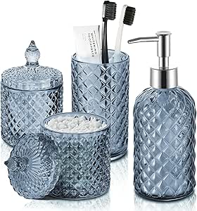 Amazon.com: RYTOXILO Blue Bathroom Accessories Set, 4 Pack Light Blue ...