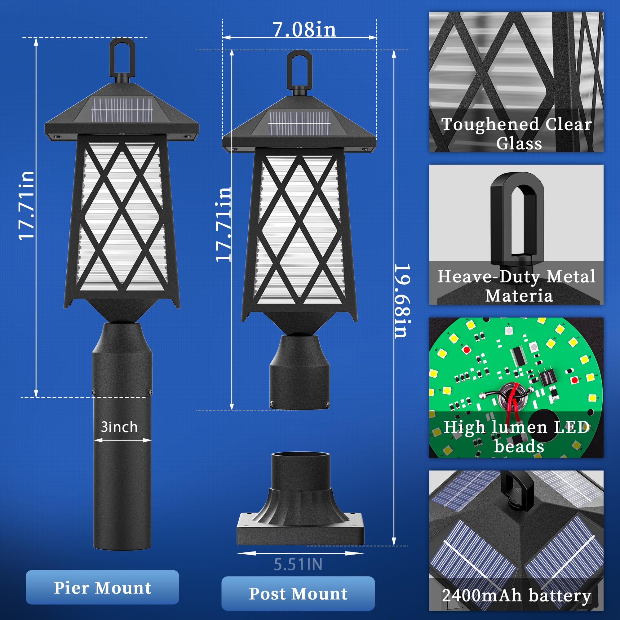 JAYNLT Solar Lamp Post Light with 3" Pier Mount Base, 3500LM 3000K ...