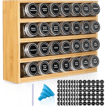 Amazon.com: AllSpice Wood Spice Rack, Includes 60 4oz Jars- Cherry ...