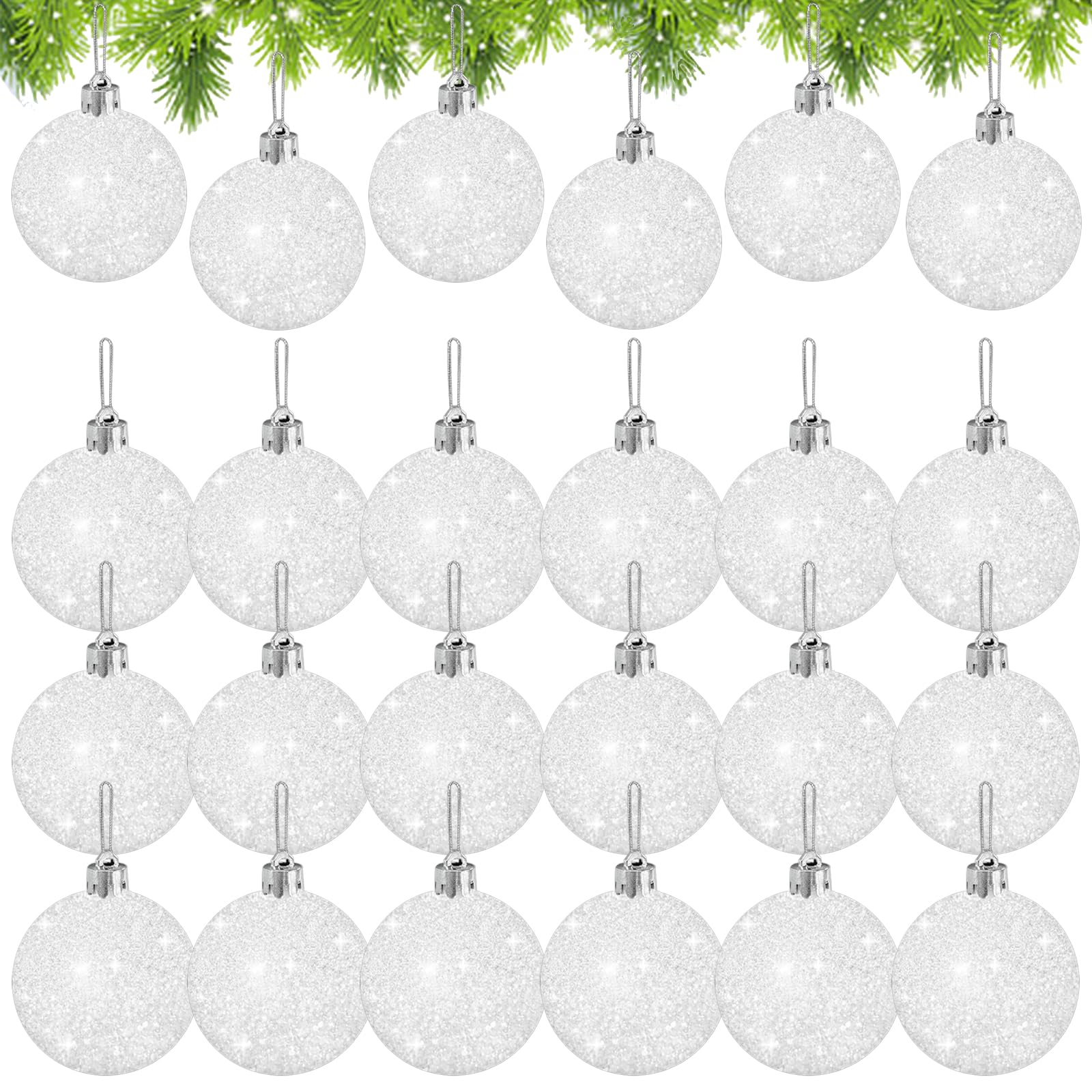 Amazon.com: 24 Pcs White Christmas Glitter Ball Ornaments Set,Glitter ...