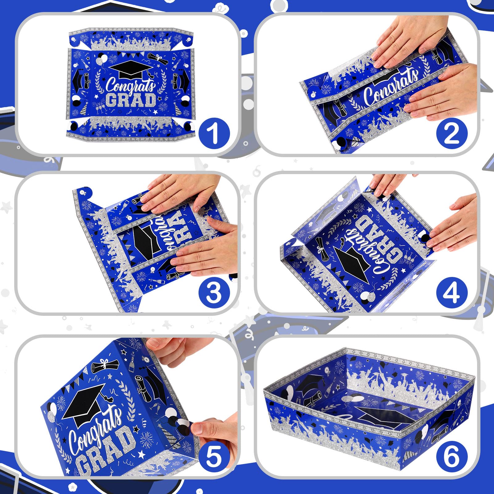 Snapklik.com : 36 Pcs 2025 Blue And Silver Graduation Paper Food Trays ...