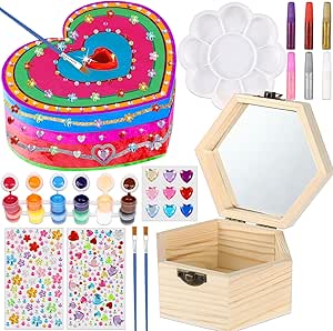 Amazon.com: Qyeahkj Paint Your Own Wooden Treasure Box Arts Crafts Kit ...