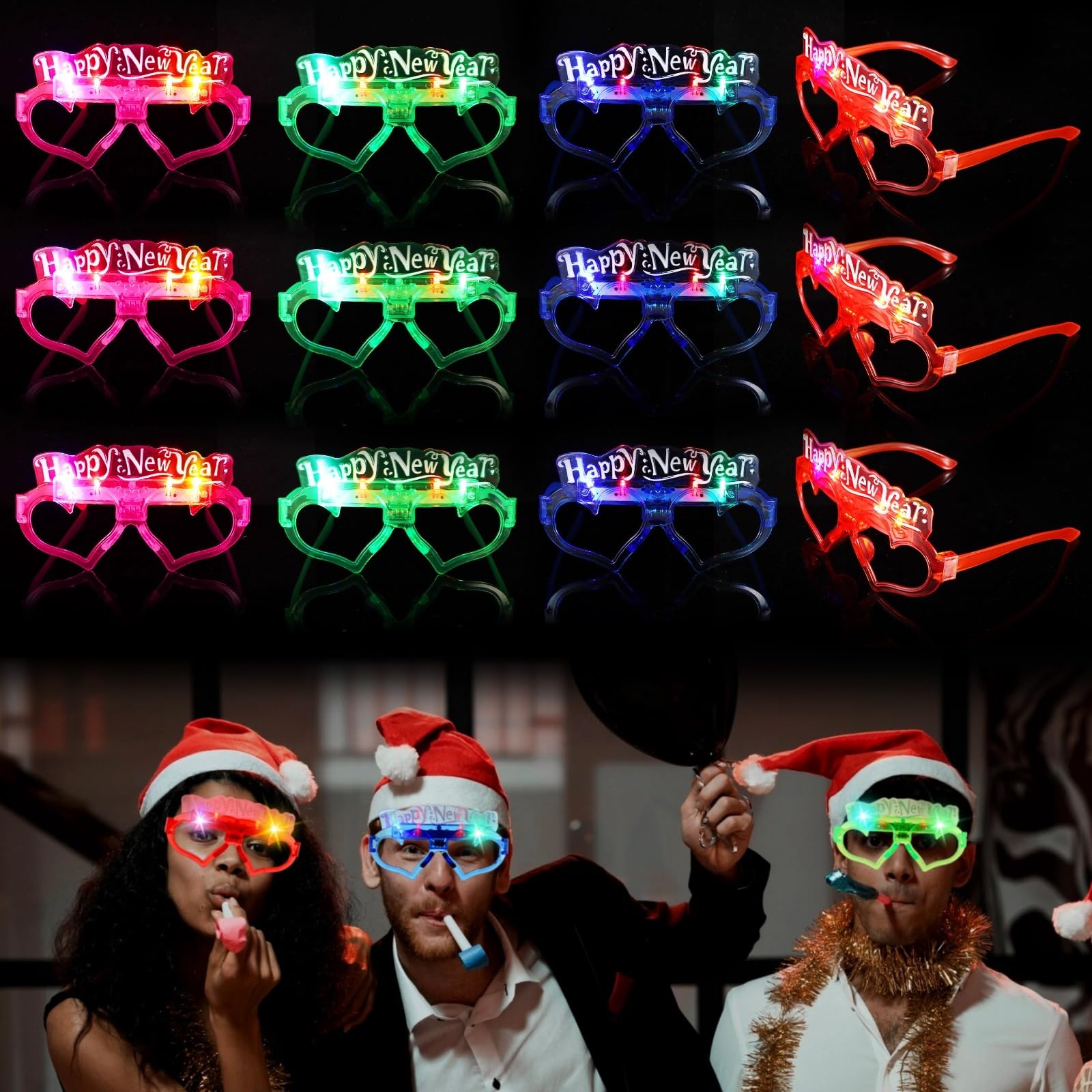 Itoyx 12 PCS New Year LED Glasses, Happy New Year Light up Glasses ...