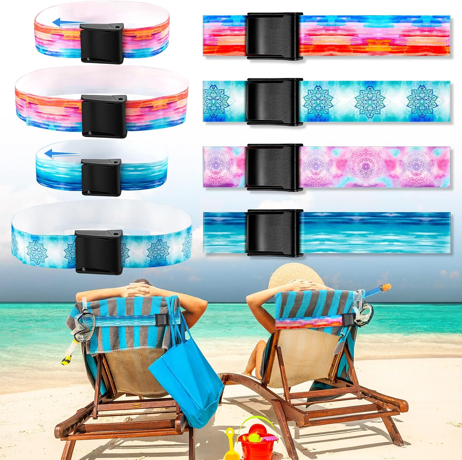 Amazon.com: 8 Pack Adjustable Beach Towel Bands for Chairs Cruise ...