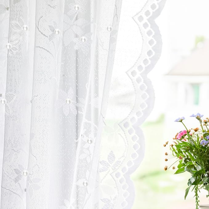 Amazon.com: WestWeir Lace Curtains 84 Inch Vintage Floral Sheer ...