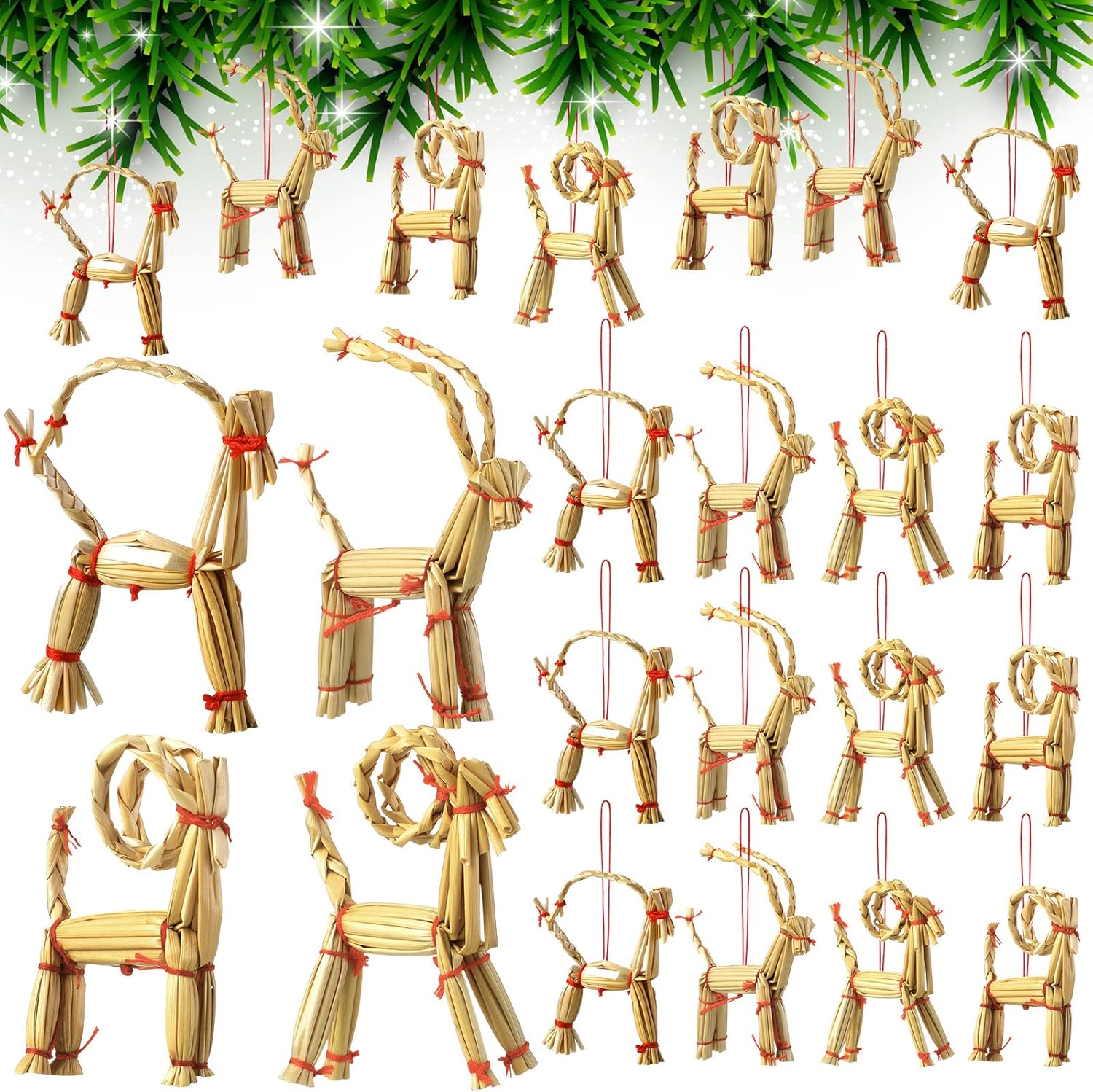 Amazon.com: Gerrii 12 Pcs Christmas Straw Ornaments Straw Goat Julbock ...