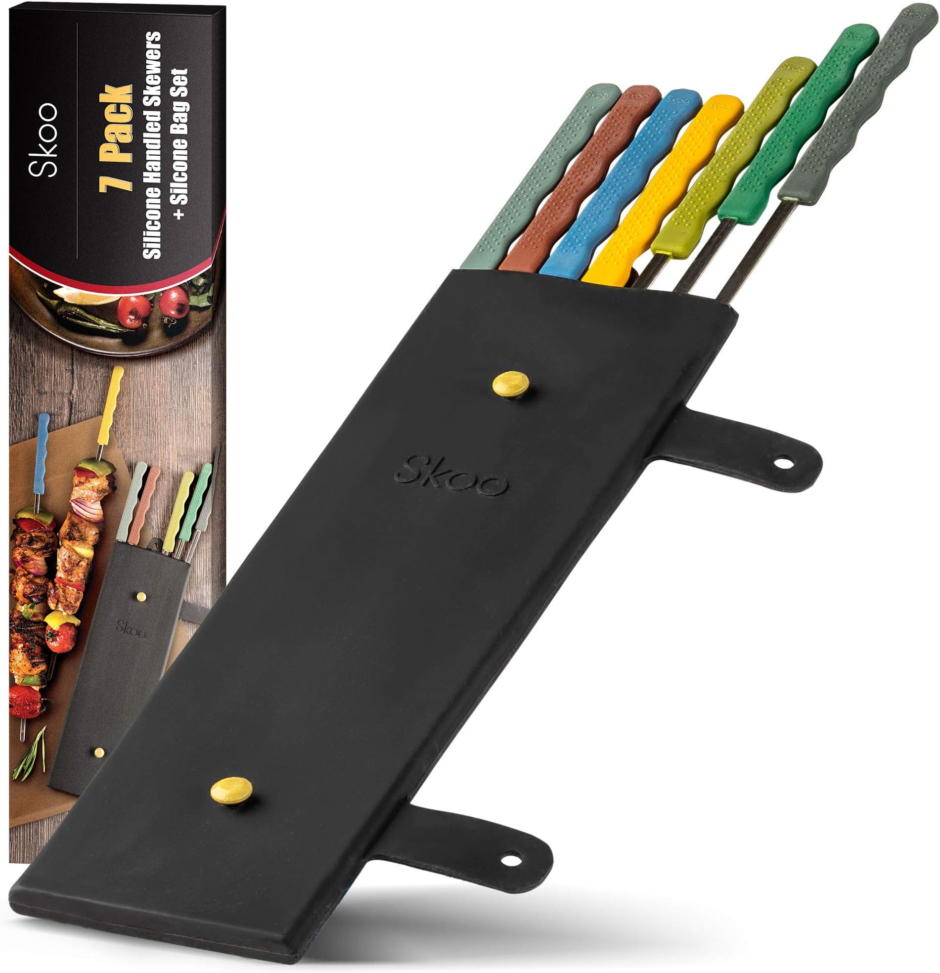 Amazon.com : Skoo Barbecue Skewers Set - 7 Silicone Handled Stainless ...