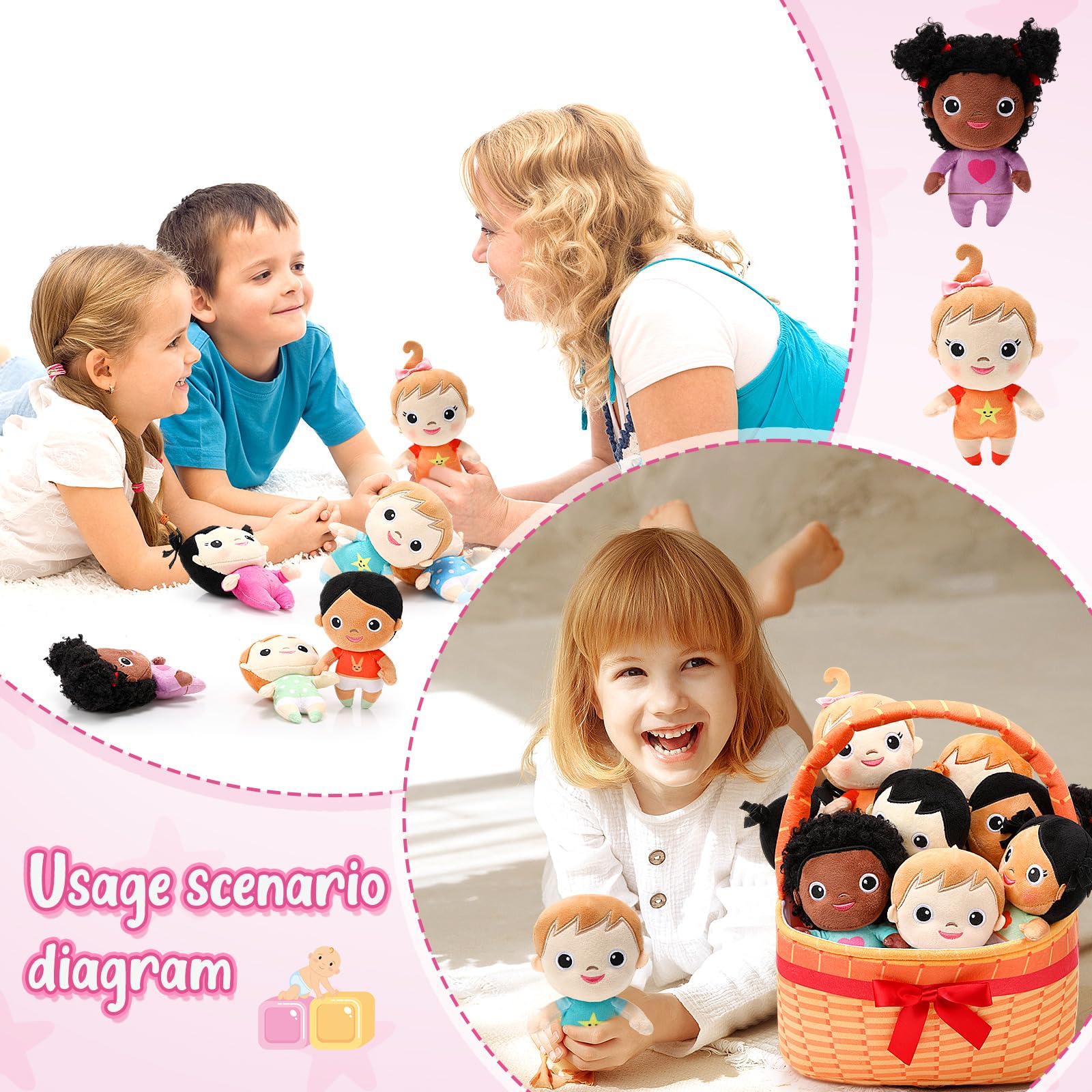 Snapklik.com : Basket Plush Baby Dolls, Gift For Christmas, Set Of 10 ...