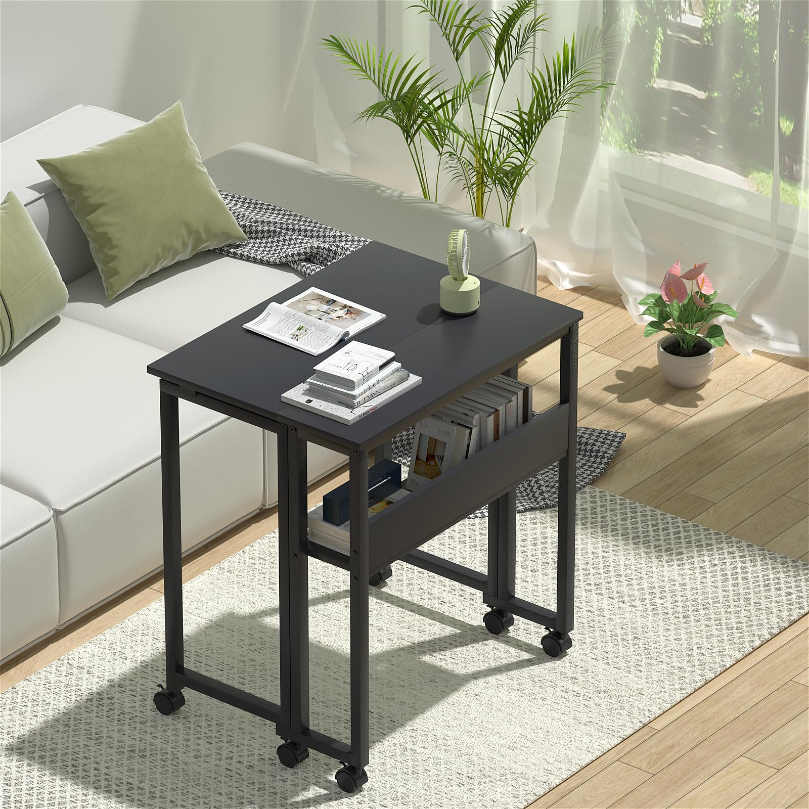 GreenForest Folding Desk Small Foldable Table with Storage Shelf 24.8 ...