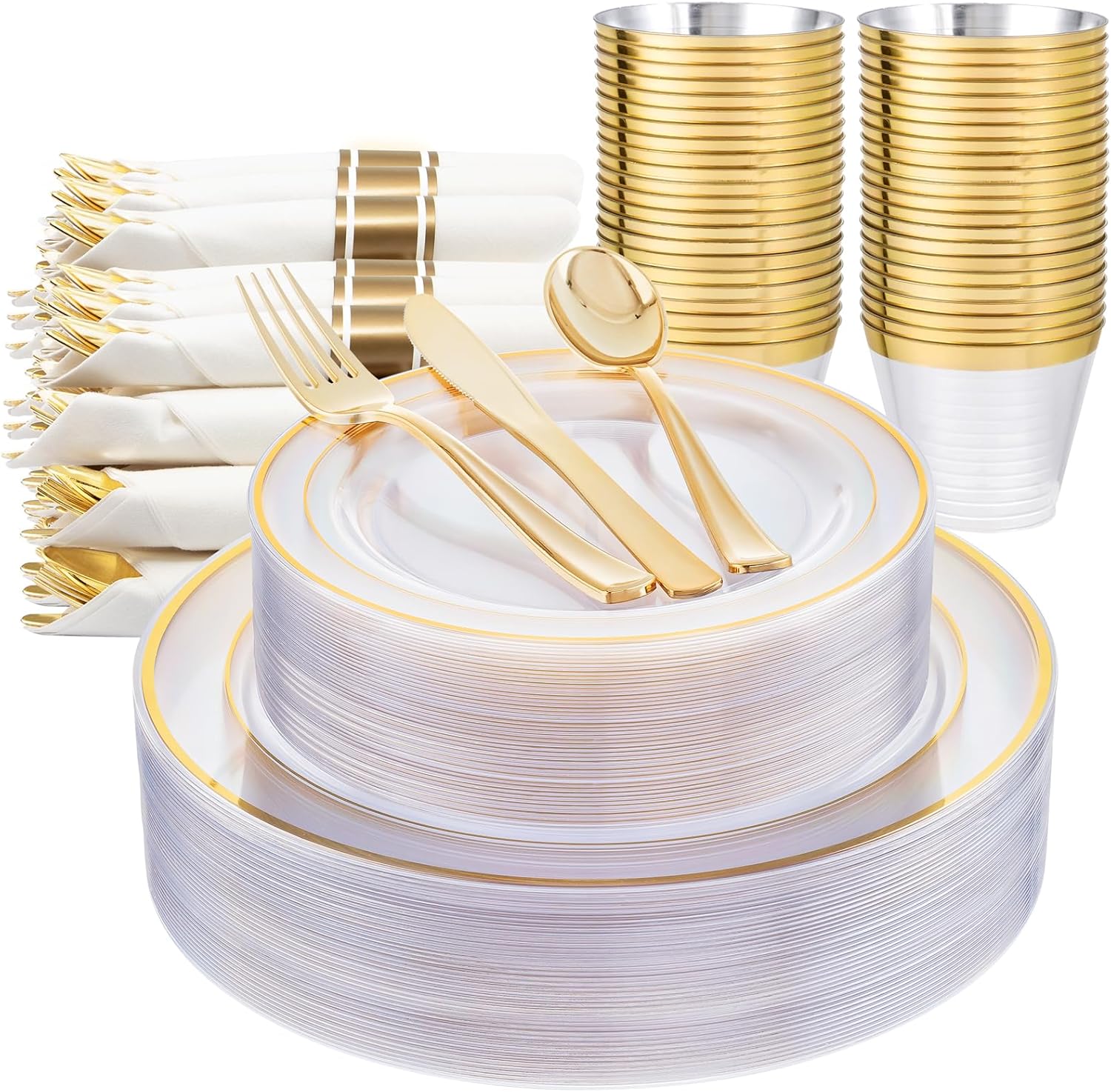 Amazon.com: WELLIFE 350PCS Clear-Gold Plastic Plates - 100 Disposable ...